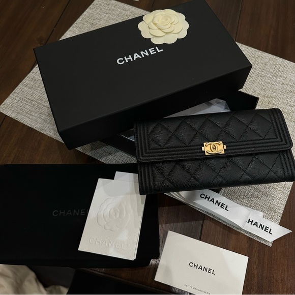 CHANEL | Bags | Chanel Boy Leather Checkbook Wallet | Poshmark